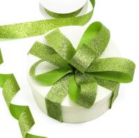 China Christmas Polyester Sparkle Green Glitter Ribbon For Gift Wrapping with Customized Color for sale
