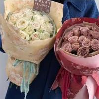 China 50g Hot Waterproof Designer Wrapping Paper for Flowers Green Floral Flower Painting for sale