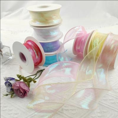 China Custom Solid Color Sheer Chiffon Pink Silk Organza Stain Ribbon For Wedding Gift Bouquets Wrapping Decoration for sale