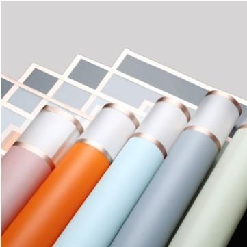 China Lizhiran Rose Gold Edge Space Jelly Film Wrapping Paper Simple Border Waterproof Translucent Matte Bouquet Paper Wholesale for sale