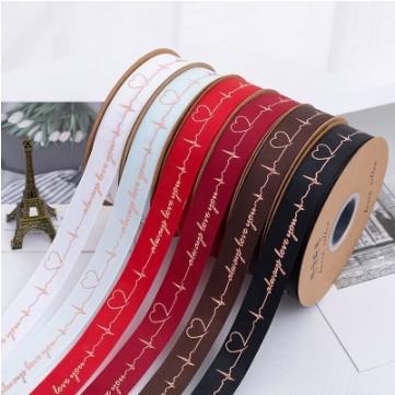 China 25 mm Customize Heart-warming Gold-stamped Thread Ribbon The Perfect Decoration for Mother's Day and Valentine's Day for sale