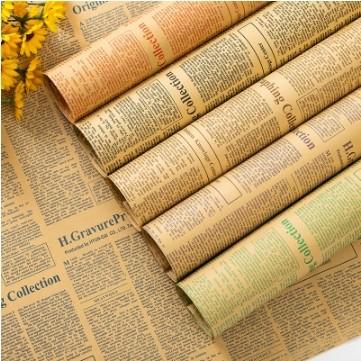 China 50*70cm Flower Wrapping Paper in Vintage English Newspaper Style for Gift Packaging for sale