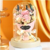 China Valentine's Day gift for girlfriend practical creative soap rose glass cover ornaments advanced immortal flower birthday girl for sale