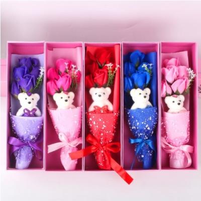 China Gift Box 5 Soap Rose Bouquet Bear Gift Promotion Valentine's Day Gift for sale