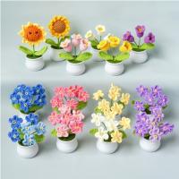 China Finished hand-woven lily of the valley potted home decoration knitted artificial flower wool crochet bouquet artificial flower gift for sale