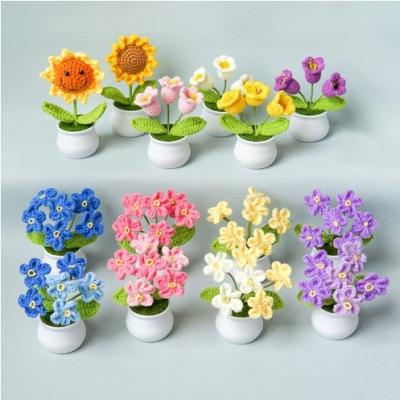 China Finished hand-woven lily of the valley potted home decoration knitted artificial flower wool crochet bouquet artificial flower gift for sale