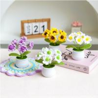 China Finished hand-woven lily of the valley potted home decoration knitted artificial flower wool crochet bouquet artificial flower gift for sale