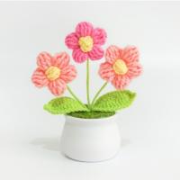 China Finished hand-woven lily of the valley potted home decoration knitted artificial flower wool crochet bouquet artificial flower gift for sale