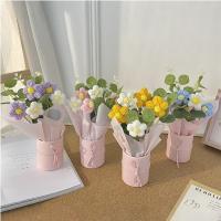 China Women's Day Gift Goddess Day Plush Flower Portable Hug Bucket Flower Hand-woven Bouquet in Multiple Colo for sale