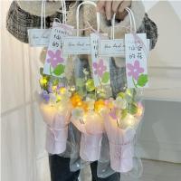 China Women's Day Gift Goddess Day Plush Flower Portable Hug Bucket Flower Hand-woven Bouquet in Multiple Colo for sale
