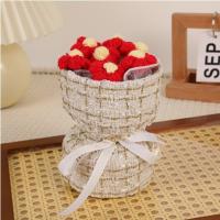 China Small Style Knitted Wool Bouquet 8 Puff Flowers Hand-Woven Bouquet Creative Birthday Gift Multiple Color 10*10*15cm for sale