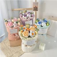 China Children's Day Gift Portable Simulation Bouquet Bag with Knitted Plush Rose Puff Flower in Multiple Colors for sale