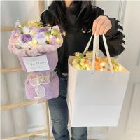 China Children's Day Gift Portable Simulation Bouquet Bag with Knitted Plush Rose Puff Flower in Multiple Colors for sale
