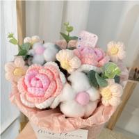 China Children's Day Gift Portable Simulation Bouquet Bag with Knitted Plush Rose Puff Flower in Multiple Colors for sale
