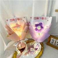 China Finished Transparent Light Packaging Bag Plush Flowers Bouquet Variety Dolls In Large Puff Bouquet For Women's Day Gift for sale
