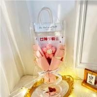 China Finished Transparent Light Packaging Bag Plush Flowers Bouquet Variety Dolls In Large Puff Bouquet For Women's Day Gift for sale