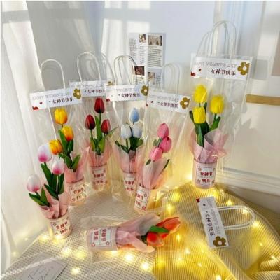 China Simulation PU Tulip Hug Bucket Cute Wool Flower Hug Blessing Gift Creative Festival Holiday Gift Wholesale for sale