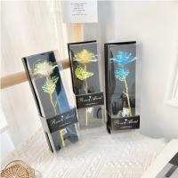 China Valentine's Day Gift Qixi Gold Foil Rose Flower Window PVC Gift Box Packaging With Light Stall Bouquet 10x28cm Variety Rose for sale