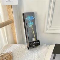 China Valentine's Day Gift Qixi Gold Foil Rose Flower Window PVC Gift Box Packaging With Light Stall Bouquet 10x28cm Variety Rose for sale