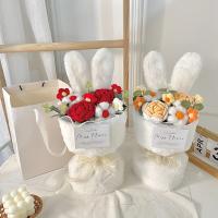 China Cute Knitted Plush Rabbit Ears Bouquet Small Fragrance Style Qixi Graduation Season With Light Hand Bouquet Girlfriend Birthday Gift for sale