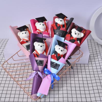 China Bear Graduation Bouquet Doctor Bear Doll Male and Female Cartoon Doll Bouquet School Activity Gift 15x35cm Multiple Color for sale