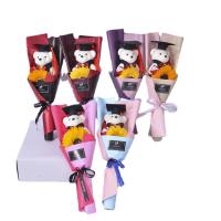 China Bear Graduation Bouquet Doctor Bear Doll Male and Female Cartoon Doll Bouquet School Activity Gift 15x35cm Multiple Color for sale