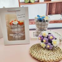 China Handmade Knitted Wool Mini Puff Bouquet Beautiful Flower Variety in Multiple Colors for sale