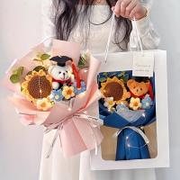 China Graduation Bear Sunflower Knit Bouquet Set Creative Handmade Gift Yarn Flower Gift for Teachers Birthday Gift for sale