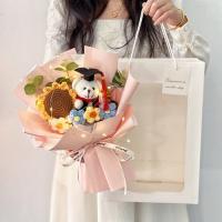China Graduation Bear Sunflower Knit Bouquet Set Creative Handmade Gift Yarn Flower Gift for Teachers Birthday Gift for sale