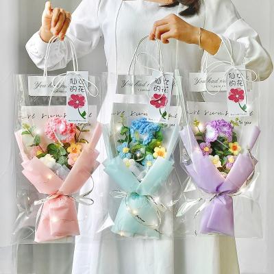 China Handmade Sunflower Carnation Knit Bouquet Creative Ready-Made Gift for Bestie’s Birthday/Christmas Rose-Inspired Yarn Flowers for sale