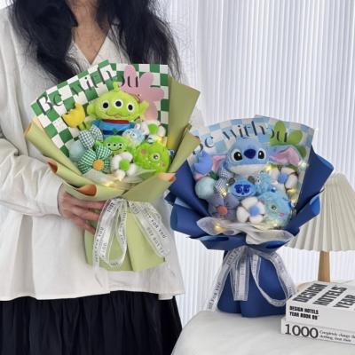 China Alien Stitch & Three-Eyed Plush Flower Bouquet Creative Cartoon Gift for Graduation/Birthdays/Valentine's Day for sale