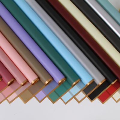 China New Simple Frame Jelly Film Solid Color Soft Light Paper Flower Bouquet Wrapping Paper Gold Edge Matte Fresh Flower Wrapping Paper DIY Materials for sale