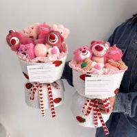 China Cartoon Strawberry Bear Doll Flower Bouquets Strawberry Bear Flower Bouquets for Girlfriend as Doll Flower Bouquets on Qixi Festival Valentine's Day for Graduation Confessions for sale