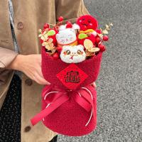 China New Style Flower Bouquets Good Luck Gifts Hug Bucket Lucky Cat Doll Flower Bouquets Spring Festival Living Room Desktop Ornaments for sale
