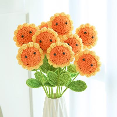 China 10x43cm Handmade Knitted Sunflower with Smiling Face Variety Sunflower Teacher's Day Artificial Flower Gift for sale