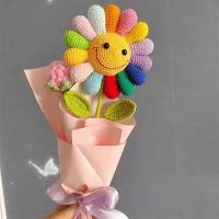 China Colorful Knitted Pile Sunflower Bouquet Everlasting Flowers Rainbow Artificial Sunflowers DIY Yarn Floral Arrangement for sale
