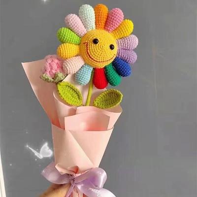 China Colorful Knitted Pile Sunflower Bouquet Everlasting Flowers Rainbow Artificial Sunflowers DIY Yarn Floral Arrangement for sale