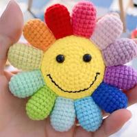 China Colorful Knitted Pile Sunflower Bouquet Everlasting Flowers Rainbow Artificial Sunflowers DIY Yarn Floral Arrangement for sale