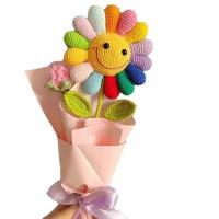 China Colorful Knitted Pile Sunflower Bouquet Everlasting Flowers Rainbow Artificial Sunflowers DIY Yarn Floral Arrangement for sale