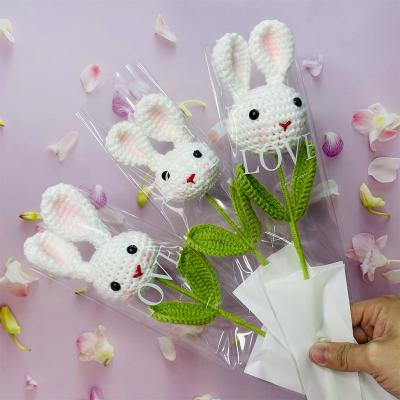 China Sunflower Bunny Head Doll Bouquet with Cotton Material and Hand-knitted Design for sale