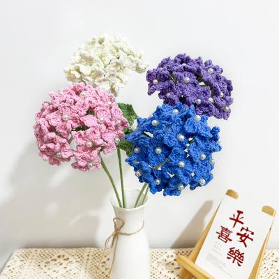 China 9x45cm Handmade Crochet Hydrangea Bouquet Faux Floral Decor for Wedding Gifts Knited Pile for sale