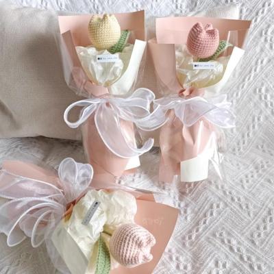 China Knitted Tulip Small Flower Bouquet Sunflower Woolen Flower Finished Product Company Procurement Team Building Gift for sale