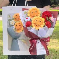 China Smiling Face Sunflower and Common Sunflower Woolen Flower Bouquet Finished Product Birthday and Valentine's Day Gift Handmade Knitted Flowers Cross-border Wholesale for sale