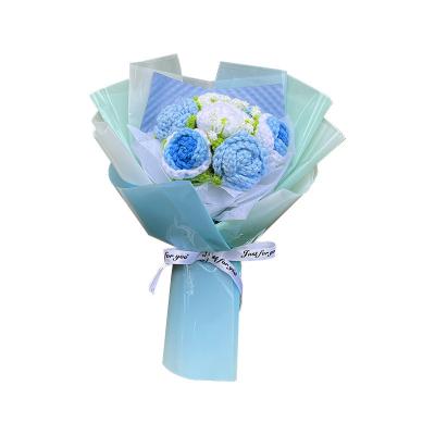 China Creative Sunflower and Rose Woolen Flowers Hand-knitted Finished Product Knitted Flower Bouquet Valentine's Day Gift Artificial Flowers for sale