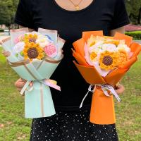 China Creative Sunflower and Rose Woolen Flowers Hand-knitted Finished Product Knitted Flower Bouquet Valentine's Day Gift Artificial Flowers for sale