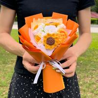 China Creative Sunflower and Rose Woolen Flowers Hand-knitted Finished Product Knitted Flower Bouquet Valentine's Day Gift Artificial Flowers for sale