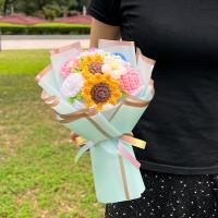 China Creative Sunflower and Rose Woolen Flowers Hand-knitted Finished Product Knitted Flower Bouquet Valentine's Day Gift Artificial Flowers for sale