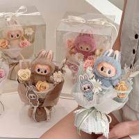 China Cute Finished Labubu Plush Doll Bouquet Labubu Plush Doll with Real Flowers Birthday Gift Boutique Wholesale for sale