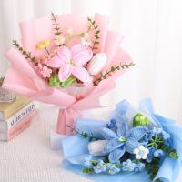 China Cross-border Mother's Day gift birthday knitted rose bouquet wool knitted sunflower simulation flower lily for sale