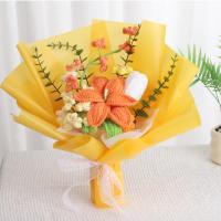 China Cross-border Mother's Day gift birthday knitted rose bouquet wool knitted sunflower simulation flower lily for sale